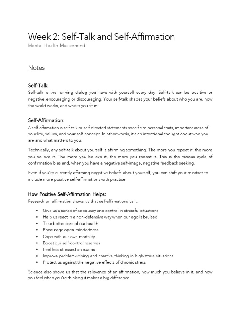 Self-Talk Exercises | PDF