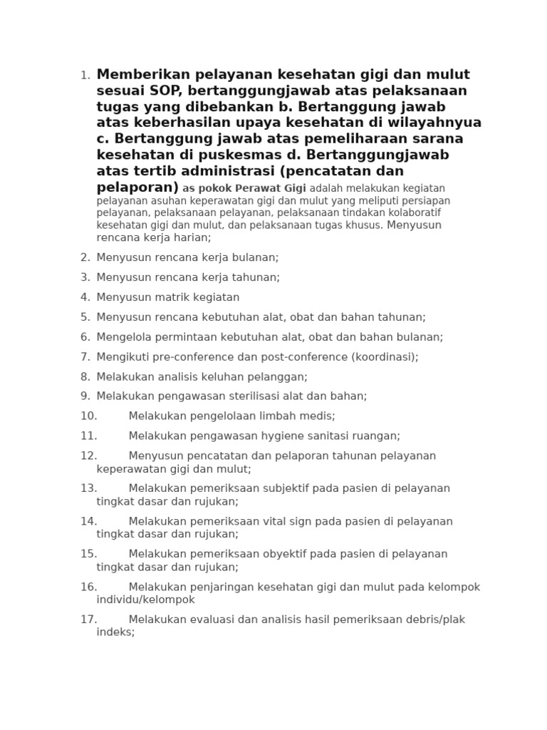 Tugas Pokok Perawat Gigi | PDF