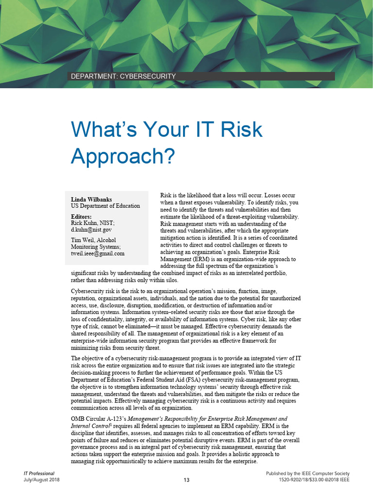 2018 - IT Risk Approach | PDF