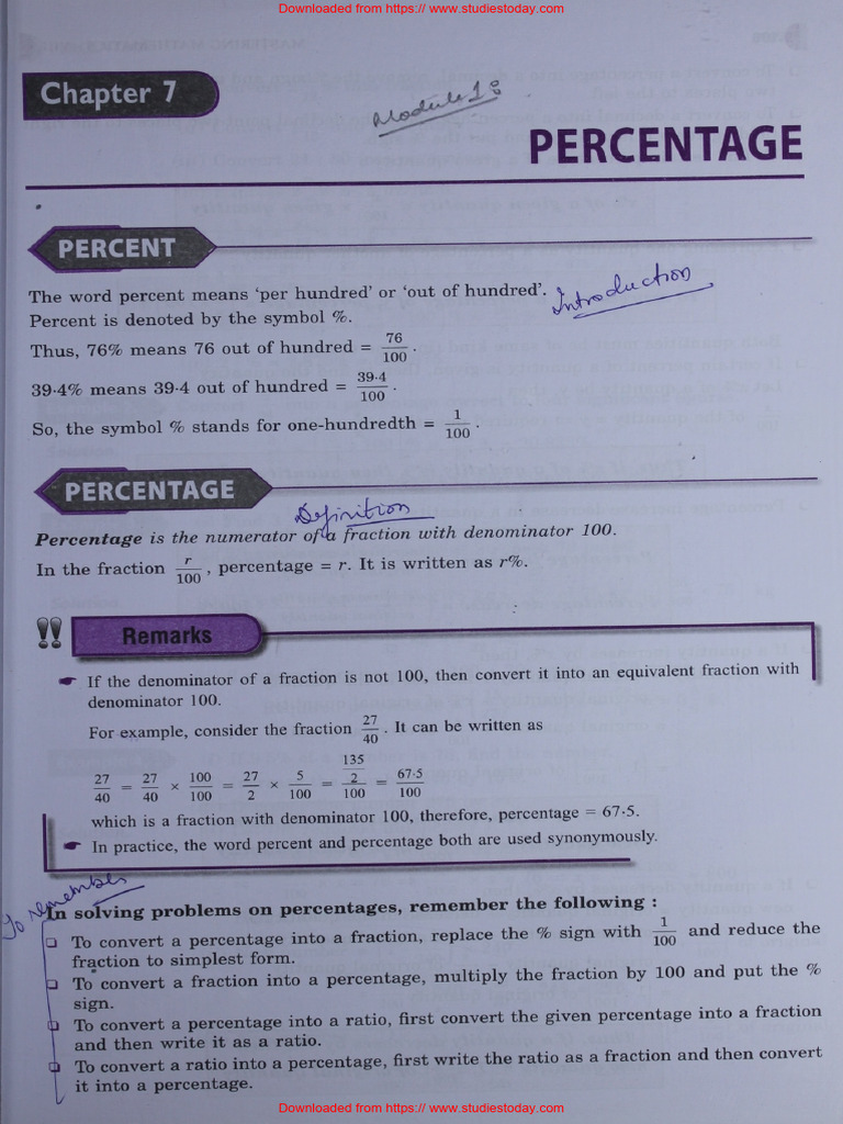 ICSE Class 8 Maths Chapter 07 Percentage | PDF