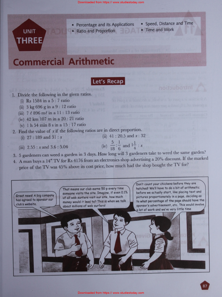 ICSE Class 8 Maths Commercial Arithmetic Chapter 11 Percentage and | PDF