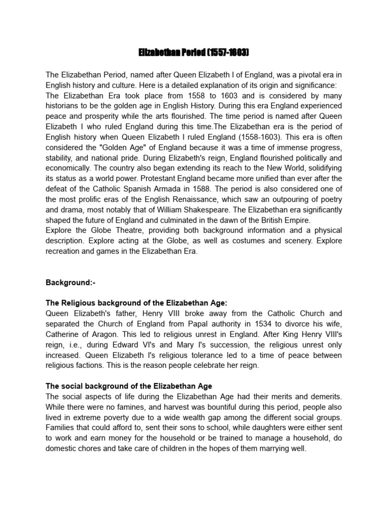 Elizabethan Period & University Wits S.Y.B.a. Sem 3 1557-1603) | PDF