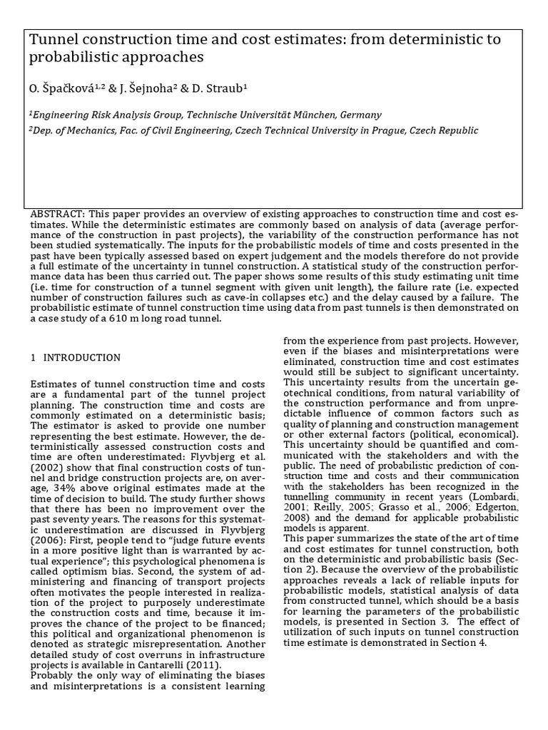 Tunnel Construction Time and Cost Estimates: From Deterministic To ...