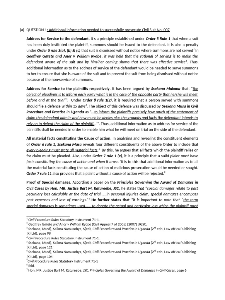 Address For Service To The Defendant | PDF