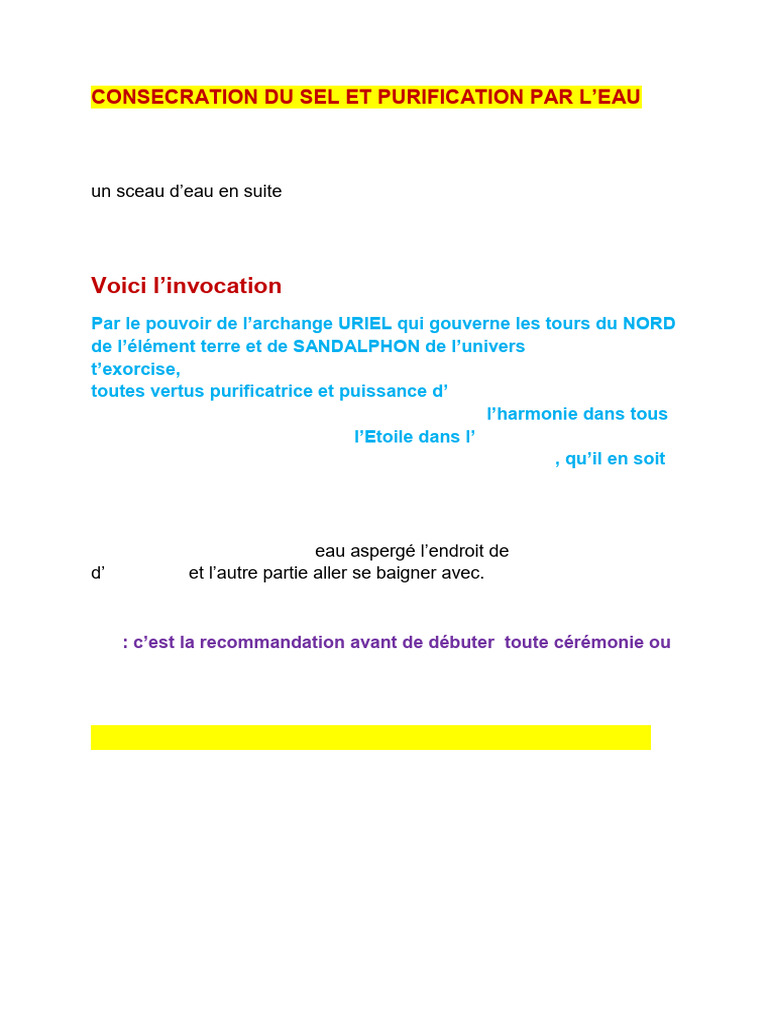 Consecration Du Sel Et Purification Par L'eau | PDF