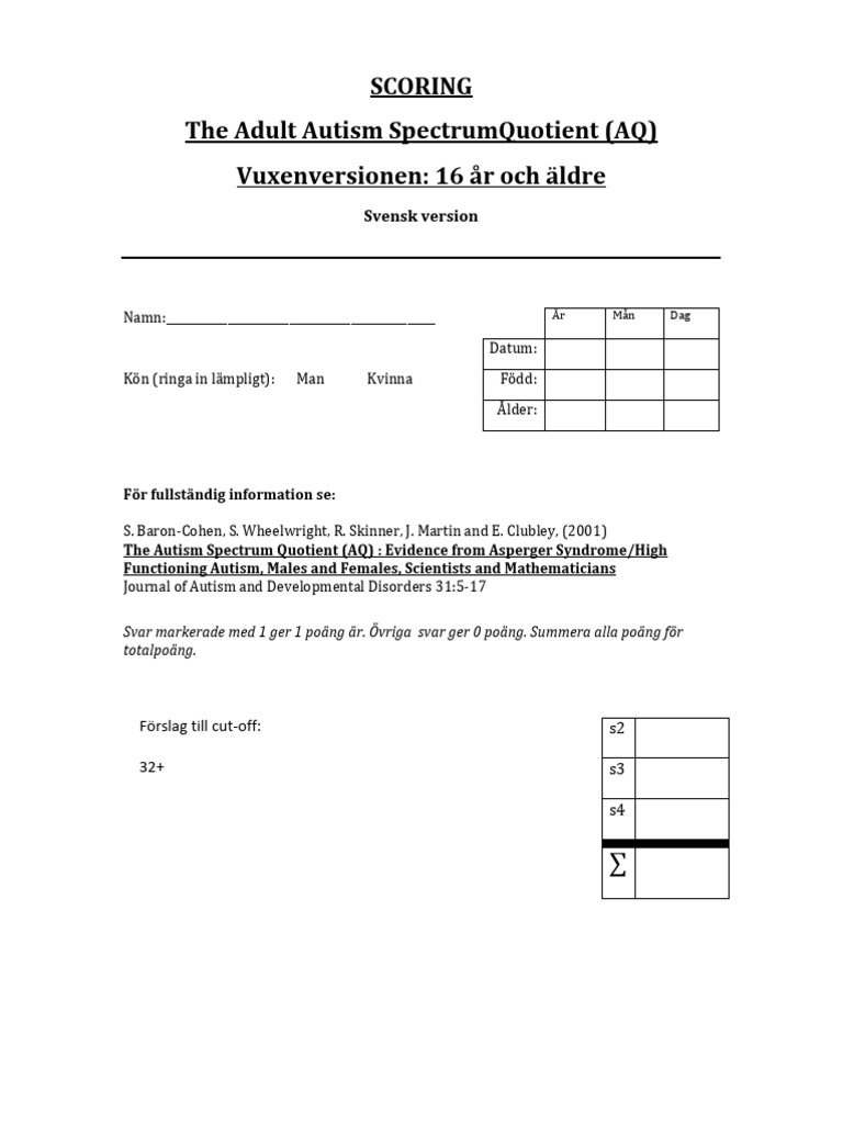 AQ Scoring Swedish | PDF