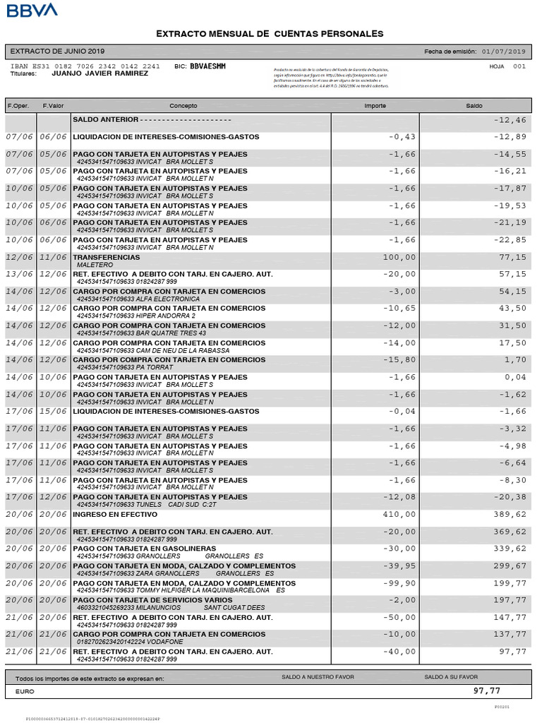 Extracto Bancario Bbva Editado | PDF