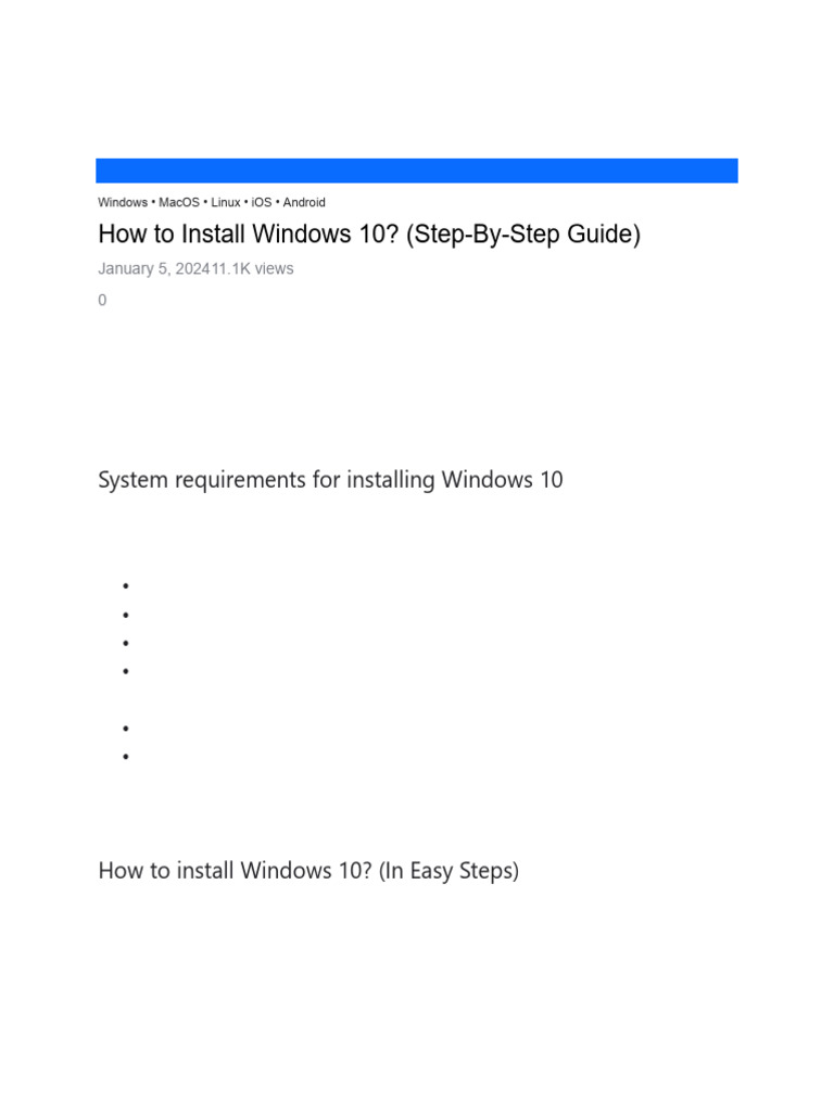 ICT - Windows 10 Installation Guide | PDF