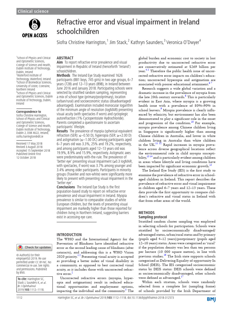 Refractive Error and Visual Impairment in Ireland Schoolchildren | PDF
