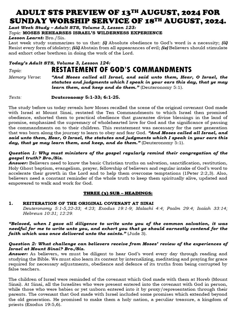 Adult Search The Scripture - Volume 3, Lesson 124 - Restatement of God ...