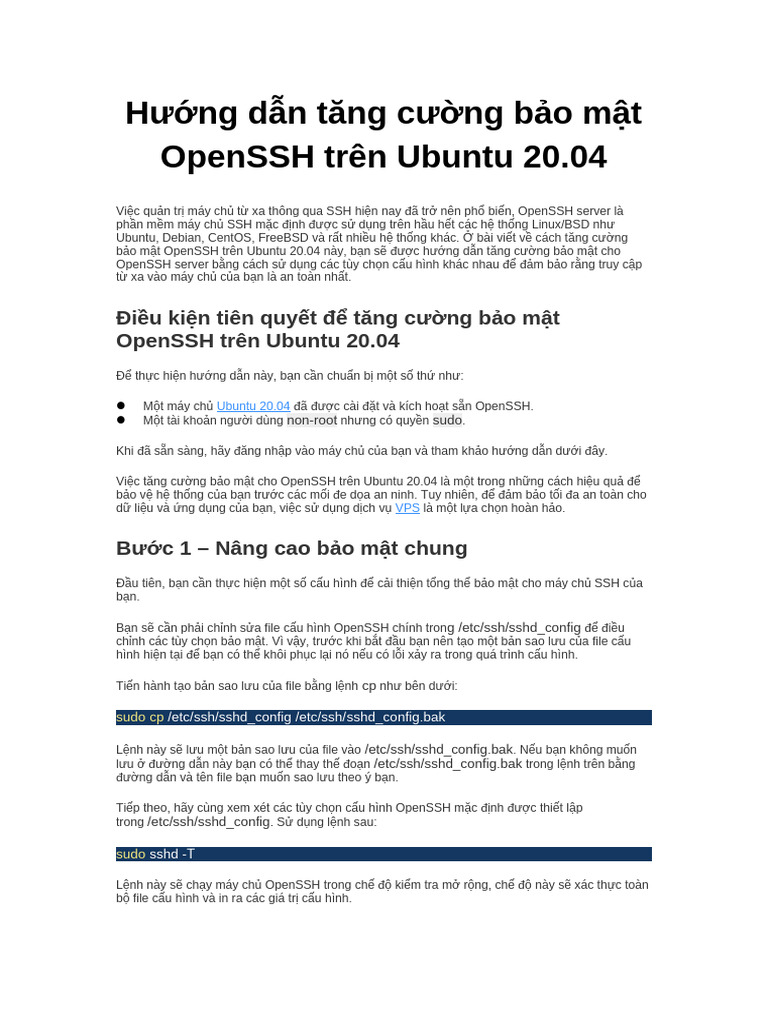 2.2 - Hướng dẫn tăng cường bảo mật OpenSSH trên Ubuntu 20.04 | PDF
