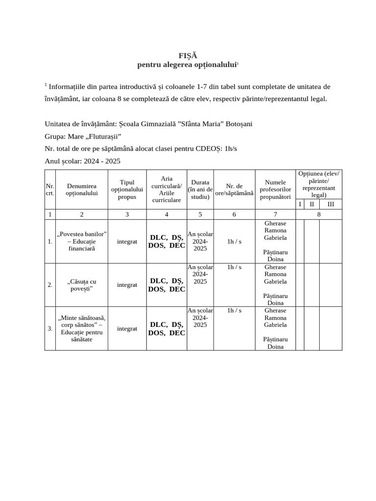 9 Fisa Pentru Alegerea Optionalului | PDF
