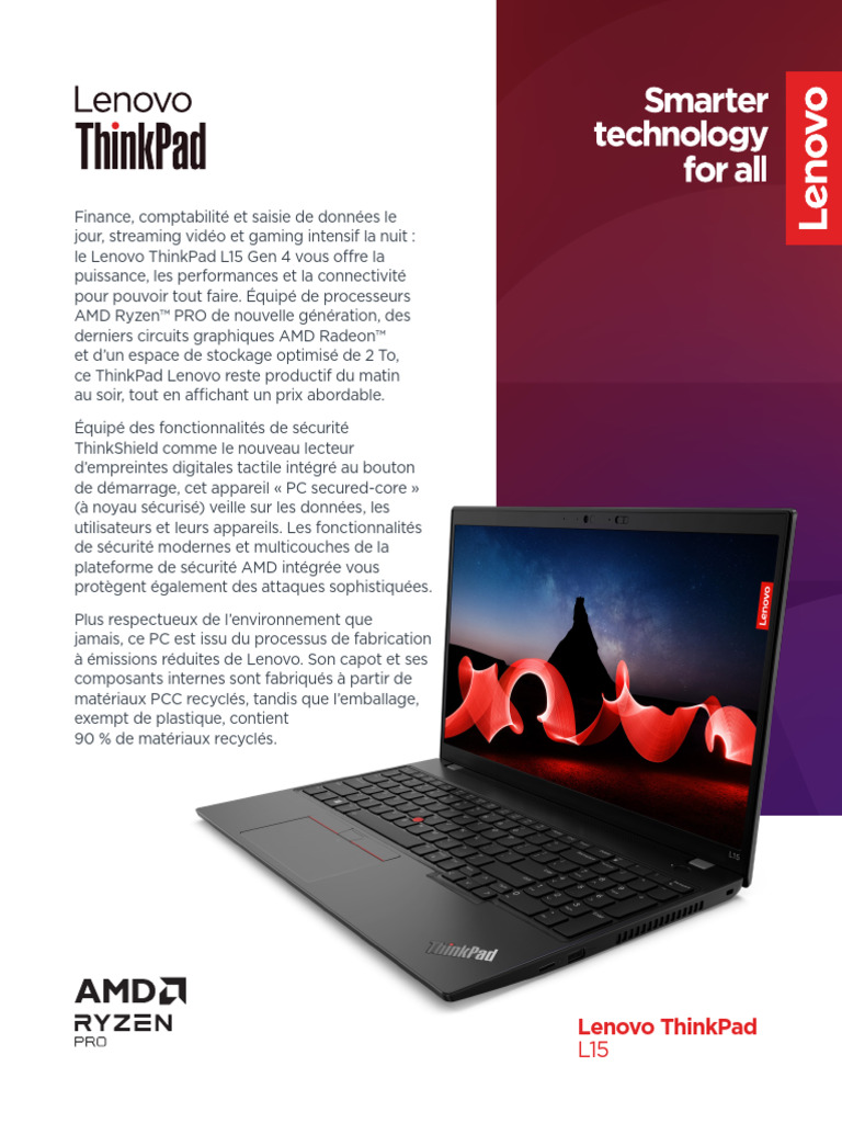Lenovo Thinkpad l15 g4 r5 Pro 16 512 Go Fiche Technique 1 | PDF