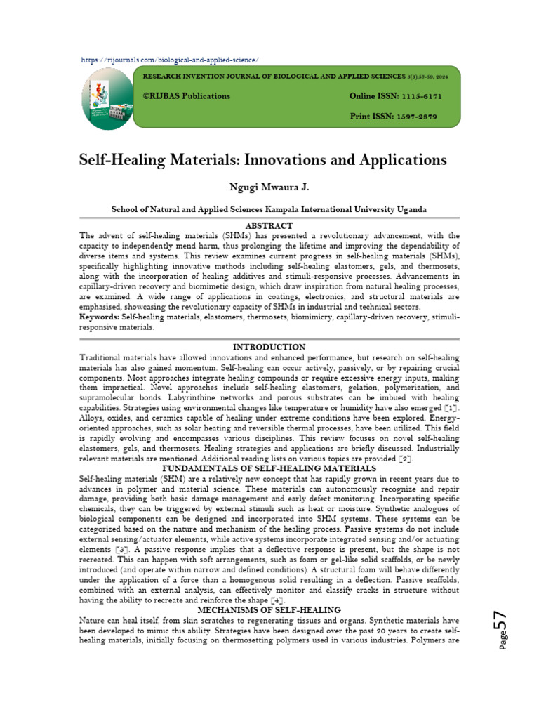 Self-Healing Materials: Innovations & Uses | PDF | Polymers | Applied ...
