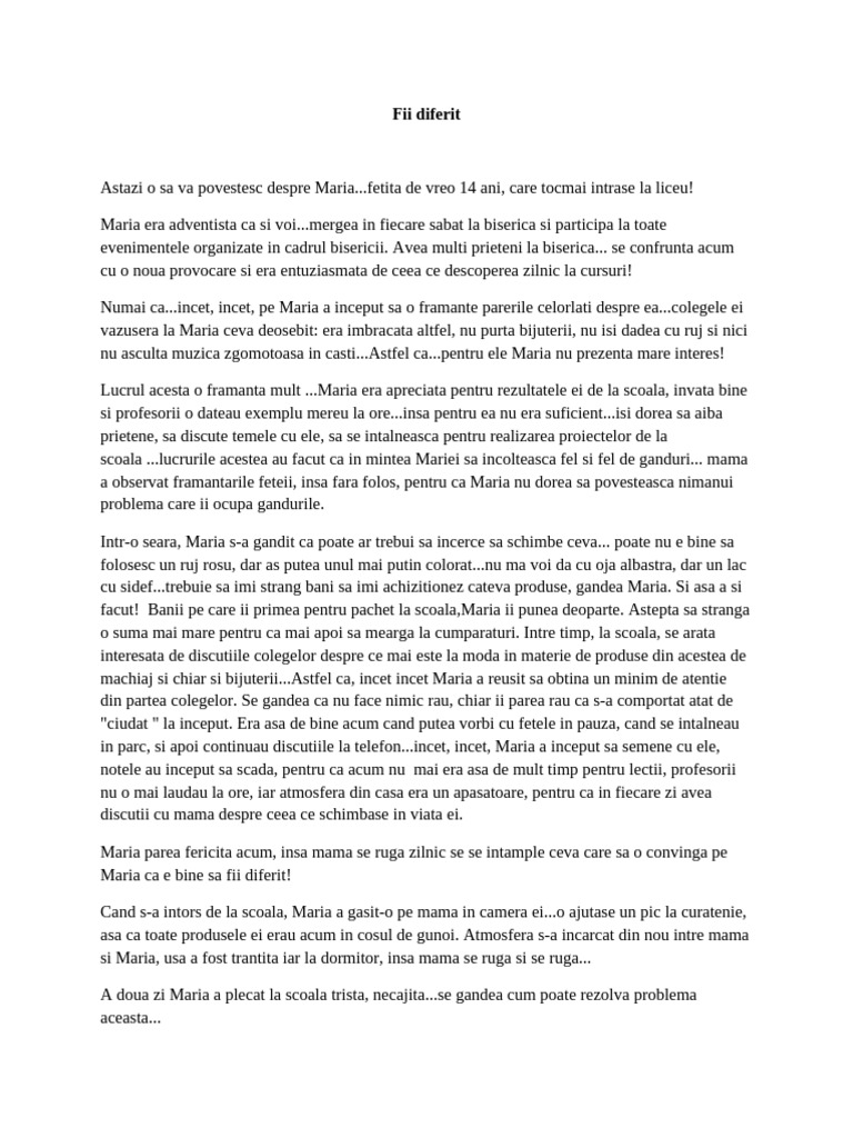 Poveste de Sabat - Fii Diferit | PDF