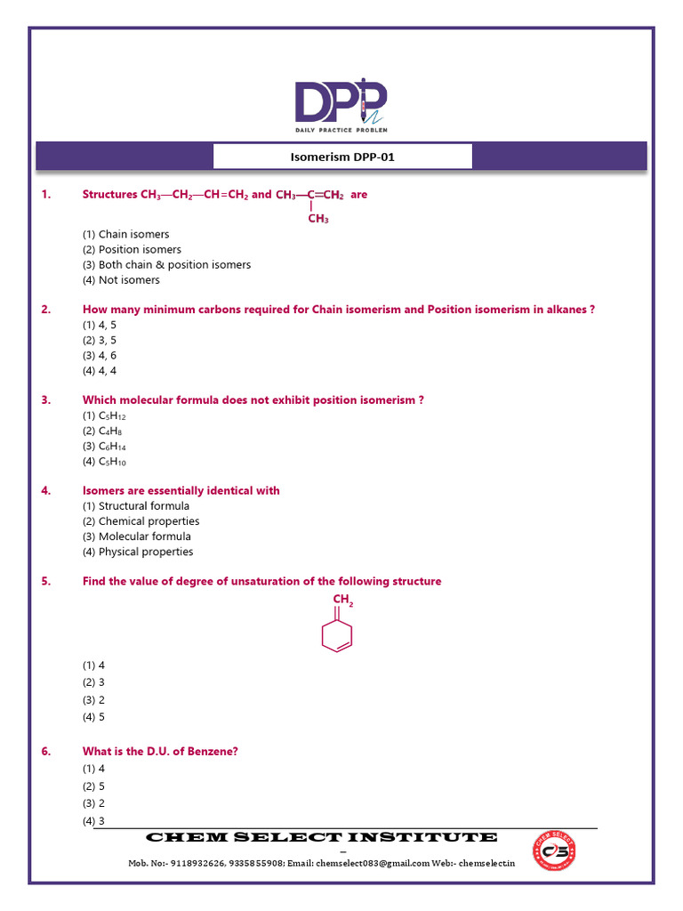 ISOMERISM DPP - 2b4e00fc c65b 41a7 A056 0b39d6eed4b6 | PDF