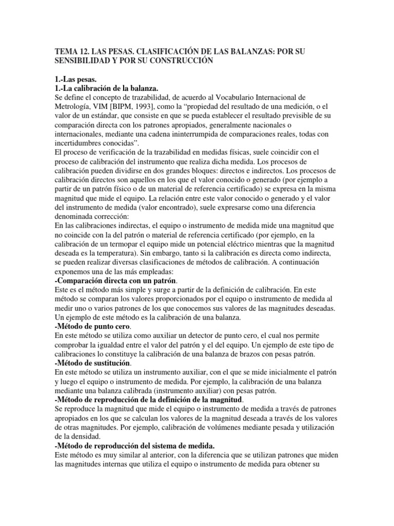 Tema 12 - LAS PESAS. CLASIFICACION DE LAS BALANZAS | PDF