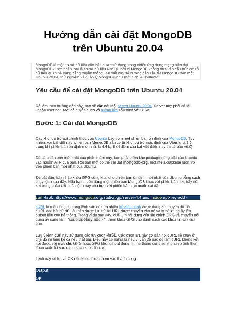 4.2 - Hướng dẫn cài đặt MongoDB trên Ubuntu 20.04 | PDF