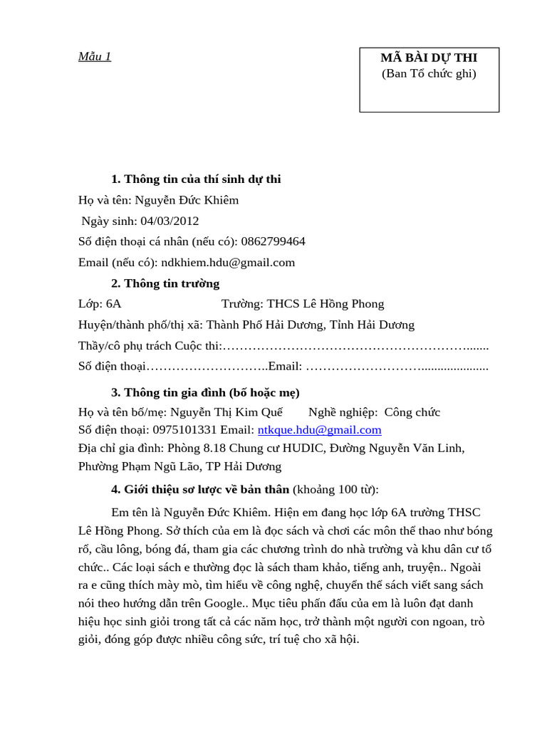 Bai Du Thi - Khiem | PDF