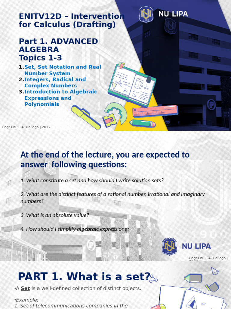 ENITV12D - Advanced Algebra - Topics 1-3 - T1 AY22-23 | PDF