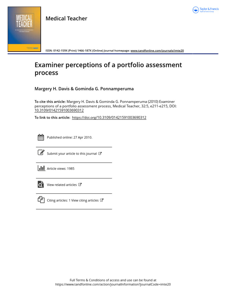 Examiner Perceptions of A Portfolio Assessment Process | PDF | Educational Assessment | Effect Size