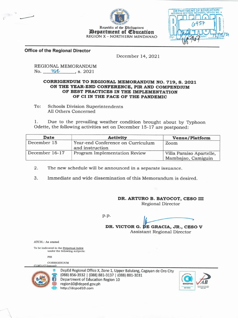 RM - 762 - Corrigendum To Regional Memo No 719 S 2021 On The Year-End ...