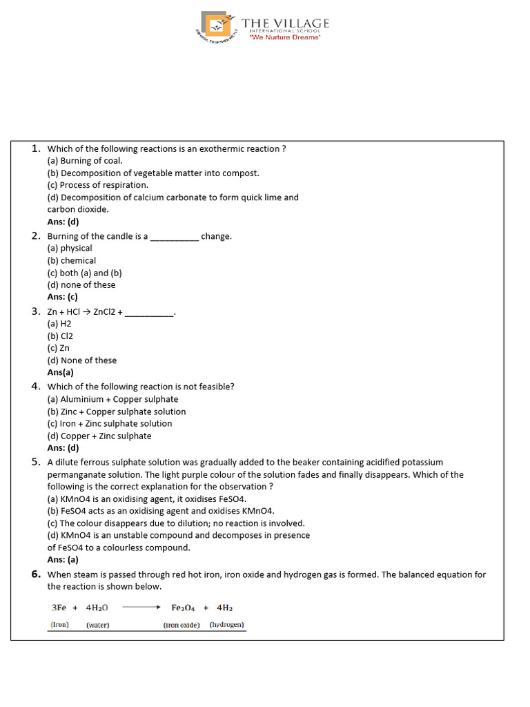 Grade 10 Chemistry Question Bank | PDF