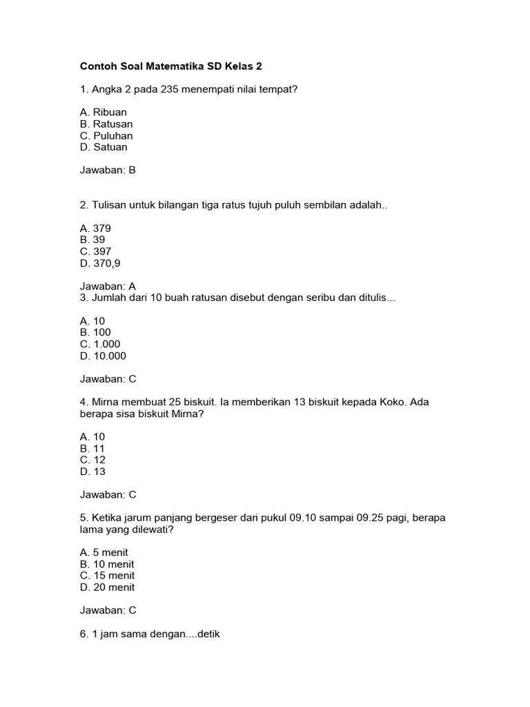 Soal Matematika Kelas 2 SD | PDF