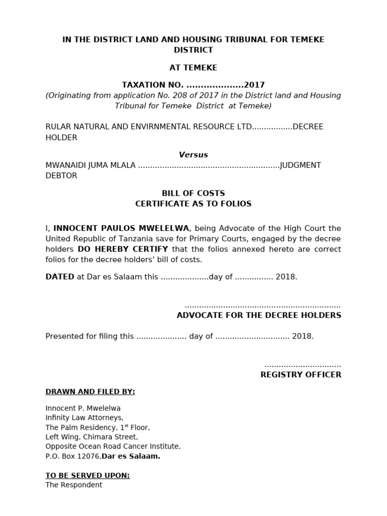 BILL OF COSTS - Sample | PDF