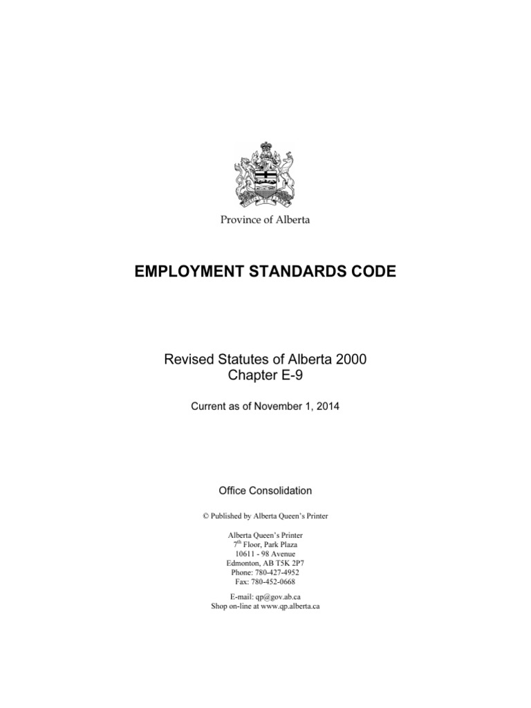 Alberta Employment Standards Code | PDF | Overtime | Employment