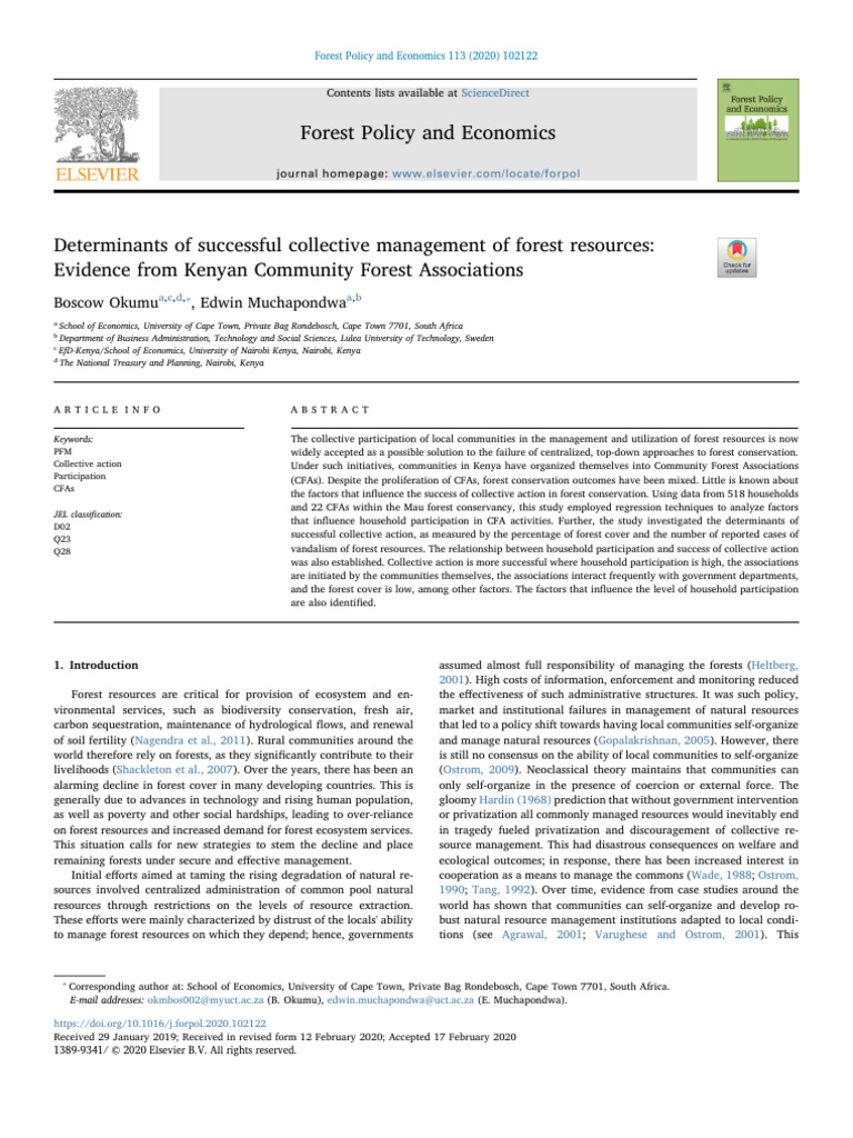 Determinants of successful collective management of forest resources | PDF