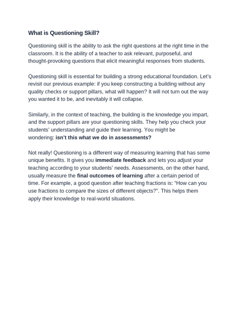 What Is Questioning Skill | PDF