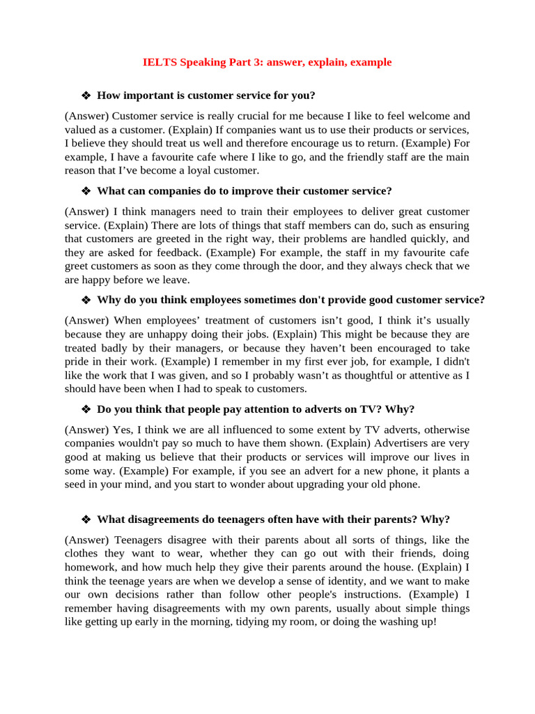 IELTS Speaking Part 3 Example | PDF