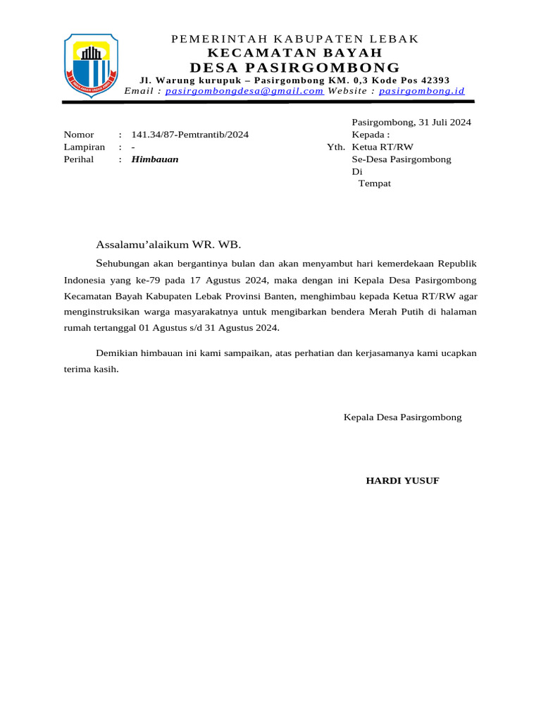 87. HIMBAUAN PEMASANGAN BENDERA 17 AGUSTUS | PDF