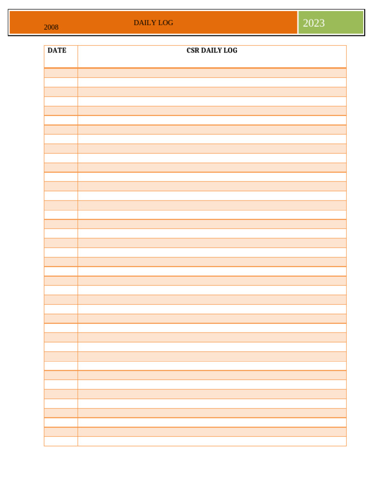 Template CSR Staff Daily Log, 2023 | PDF