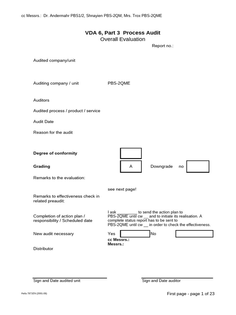 VDA6 - Part 3 Process Audit | PDF