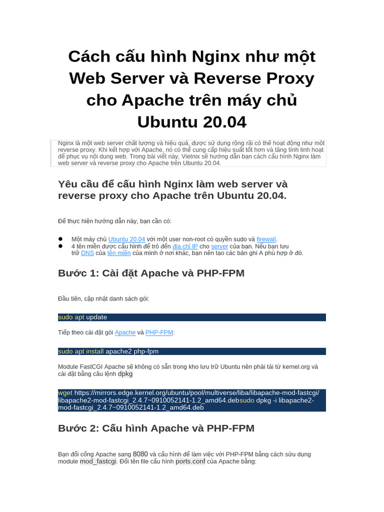 5.2 - Cách cấu hình Nginx như một Web Server và Reverse Proxy cho Apache trên máy chủ Ubuntu 20. ...