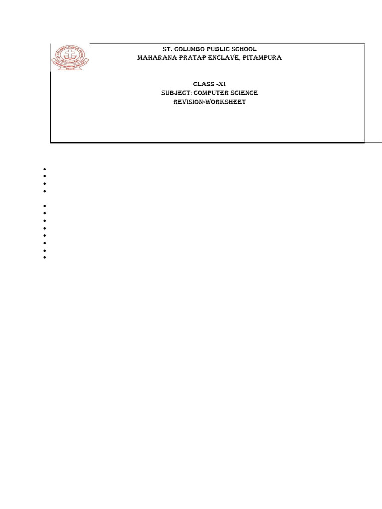 Revision worksheet-XI-COMPUTER_SCIENCE | PDF