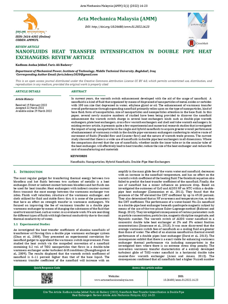 Nanofluids Heat Transfer Intensification in Double | PDF Nanofluids Heat Transfer Intensification in Double | PDF