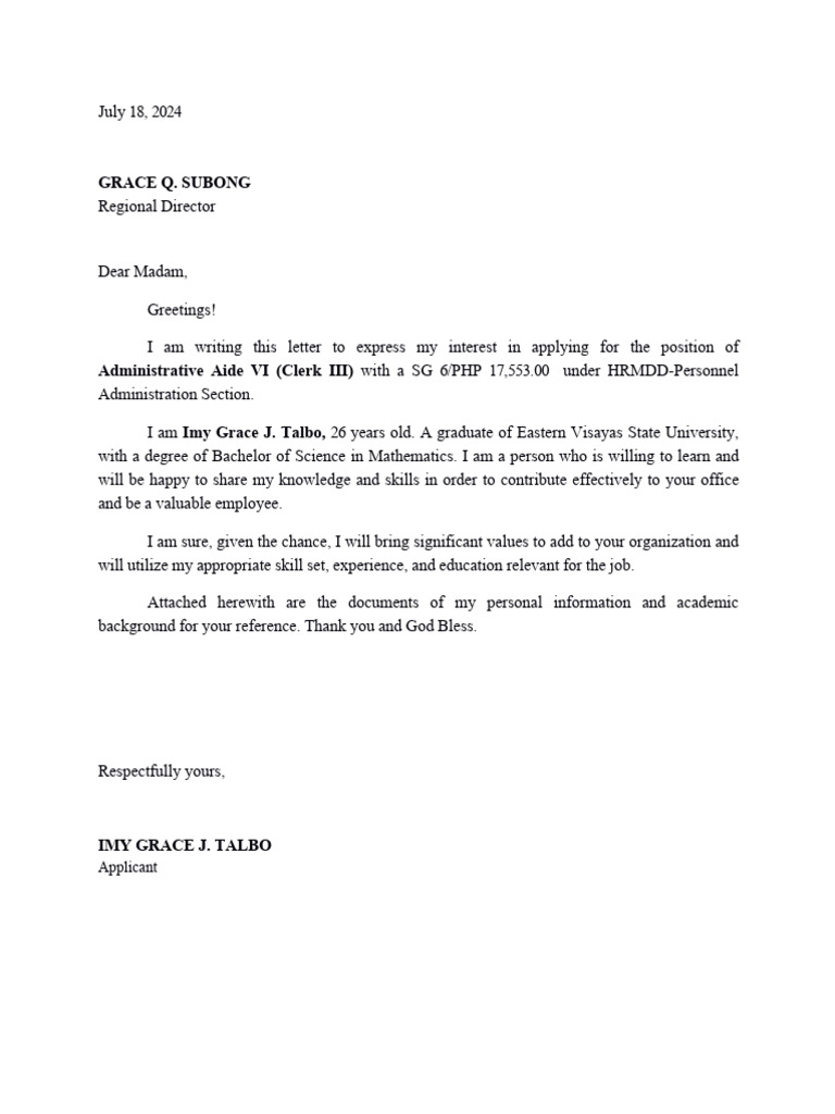 Grace Q. Subo G: Applicant | PDF