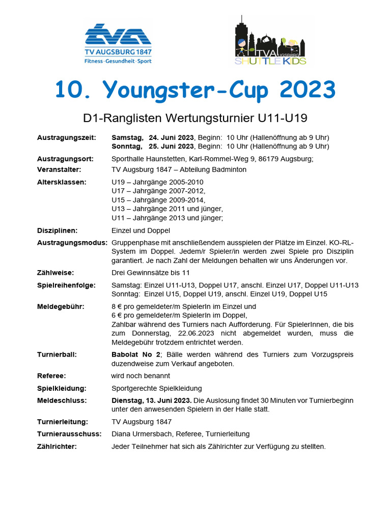 Youngster-Cup 2023: D1-Ranglisten Wertungsturnier U11-U19 | PDF