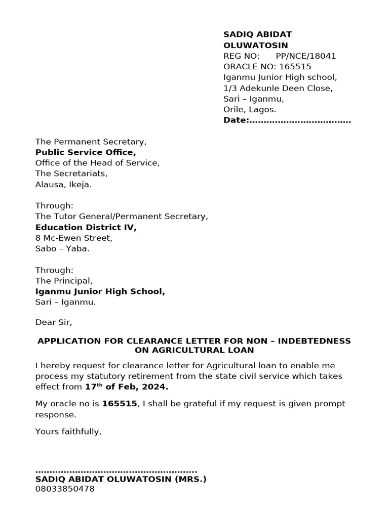 Application For Clearance On Non Indebtedness | PDF