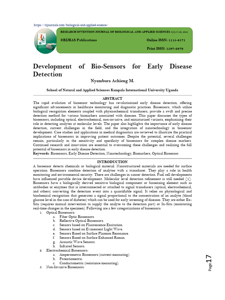 Early Disease Detection with Biosensors | PDF | Biosensor | Sensor