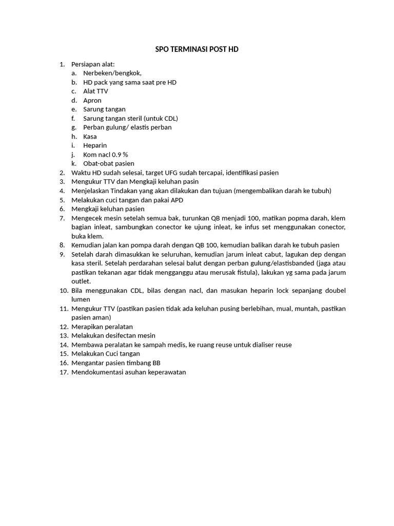 Spo Terminasi Post HD | PDF