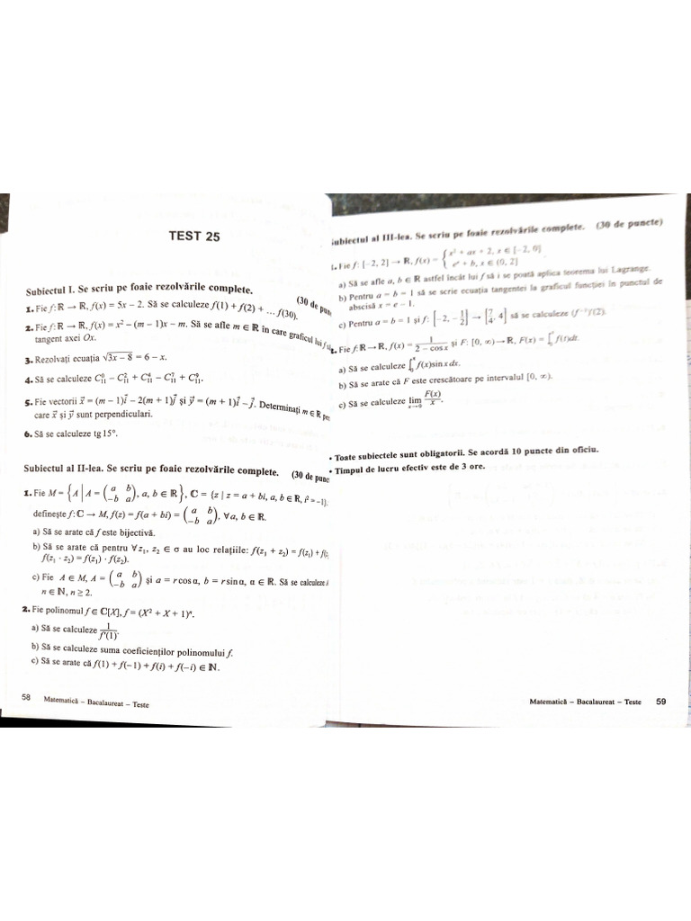 Test 25 Matematica Bac | PDF
