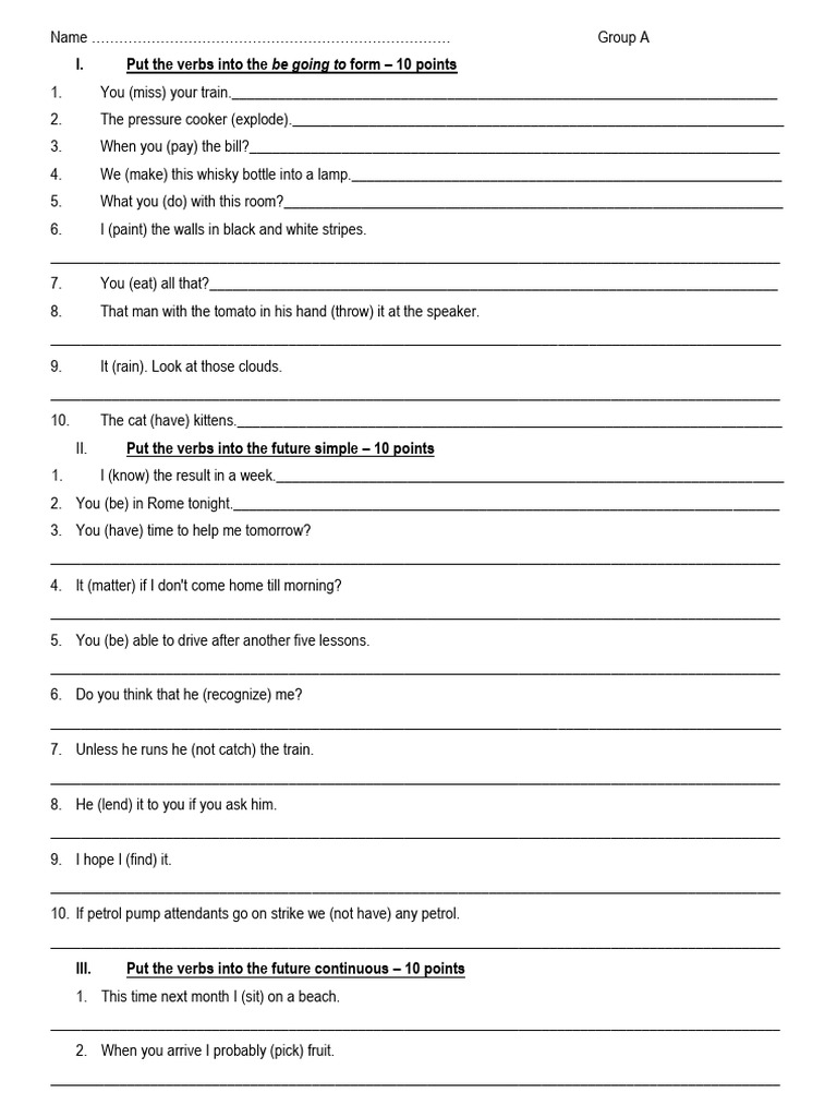 Test Future Tenses Group A | PDF | Language Mechanics | Grammar