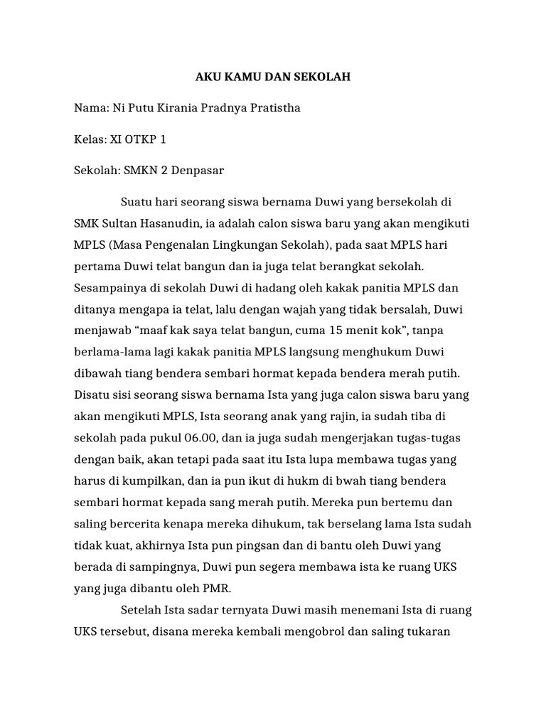 AKU KAMU DAN SEKOLAH (Cerpen) | PDF