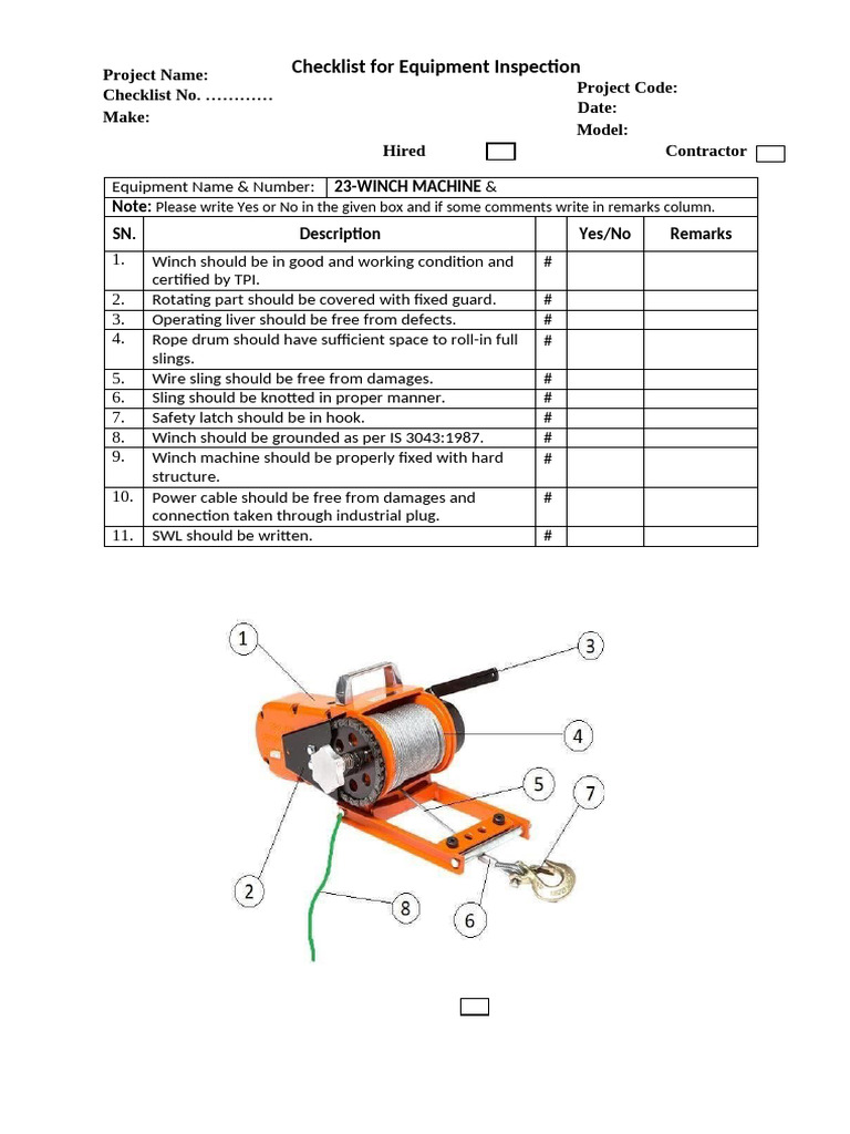 Winch Machine Inspection Checklist | PDF | Home & Garden | Computers