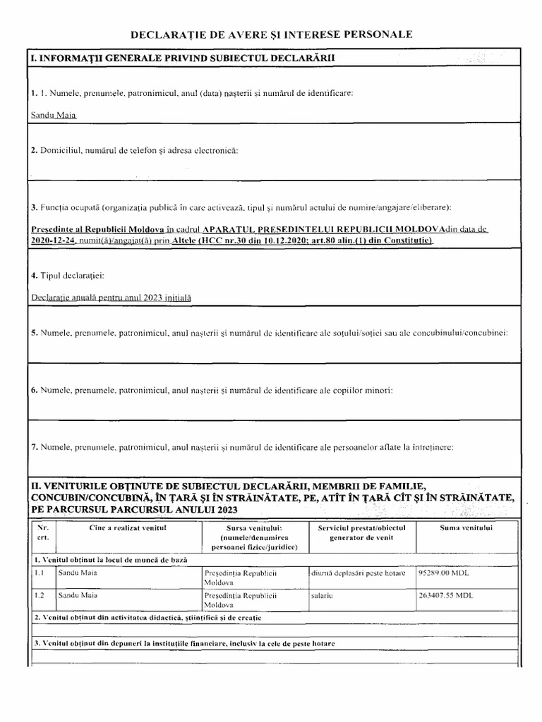 Maia Sandu - Declarația de Avere | PDF