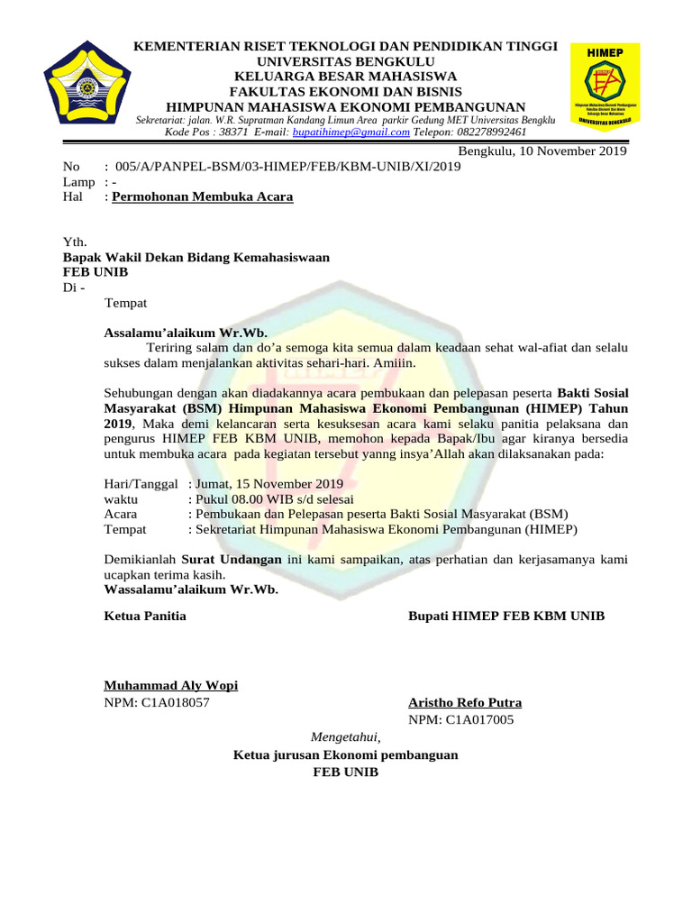 surat permohonan membuka acara FIX | PDF